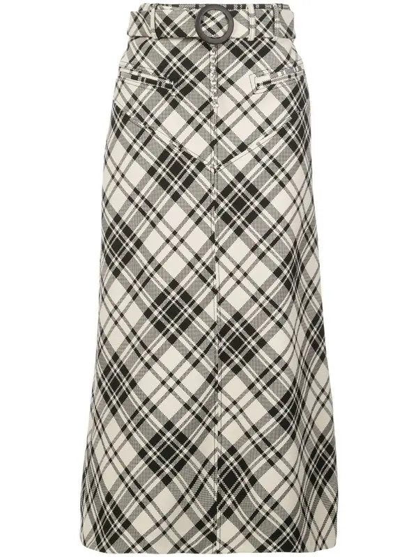 ELLERY Check Belted A-line Skirt - Black