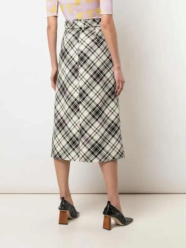 ELLERY Check Belted A-line Skirt