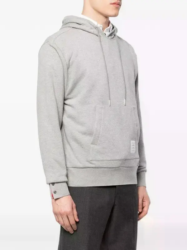Thom Browne Cotton-jersey Hoodie With Signature Stripe Detail - Grey