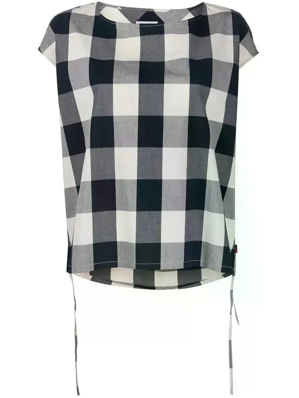 Woolrich Checked Cotton Poplin Sleeveless Blouse - Blue