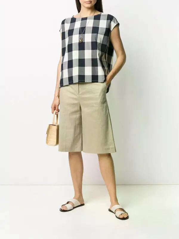 Woolrich Checked Cotton Poplin Sleeveless Blouse - Blue