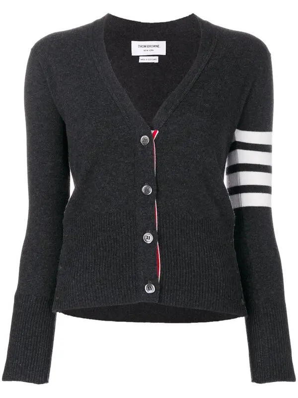Thom Browne 4-bar V-neck Cashmere Cardigan - 025 Dark Grey