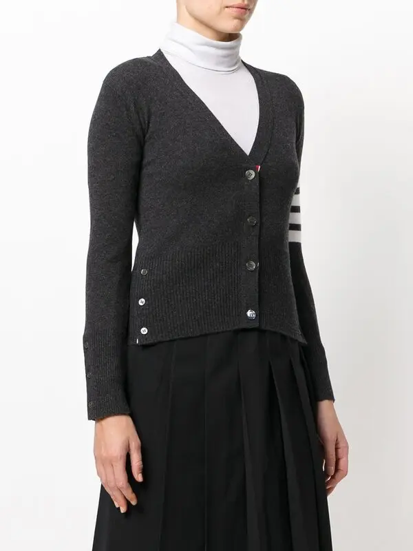 Thom Browne 4-bar V-neck Cashmere Cardigan - 025 Dark Grey