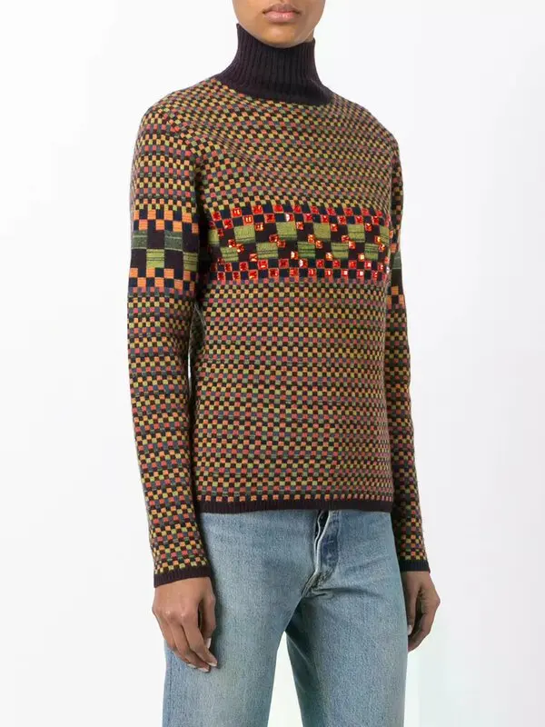 JEAN PAUL GAULTIER Checked Embellished Turtleneck Jumper - Yellow