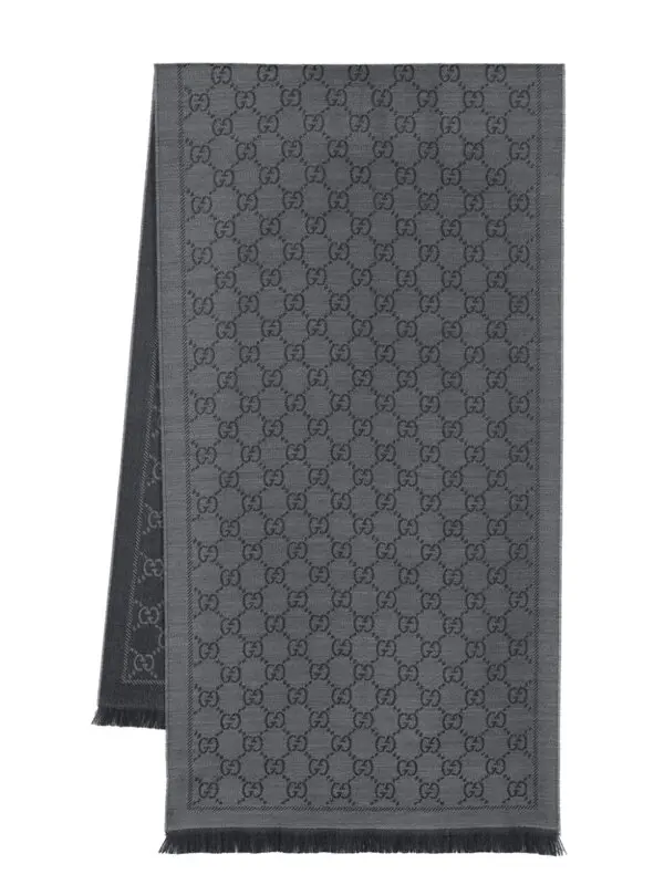 Gucci Gg-jacquard Wool Scarf - Grey