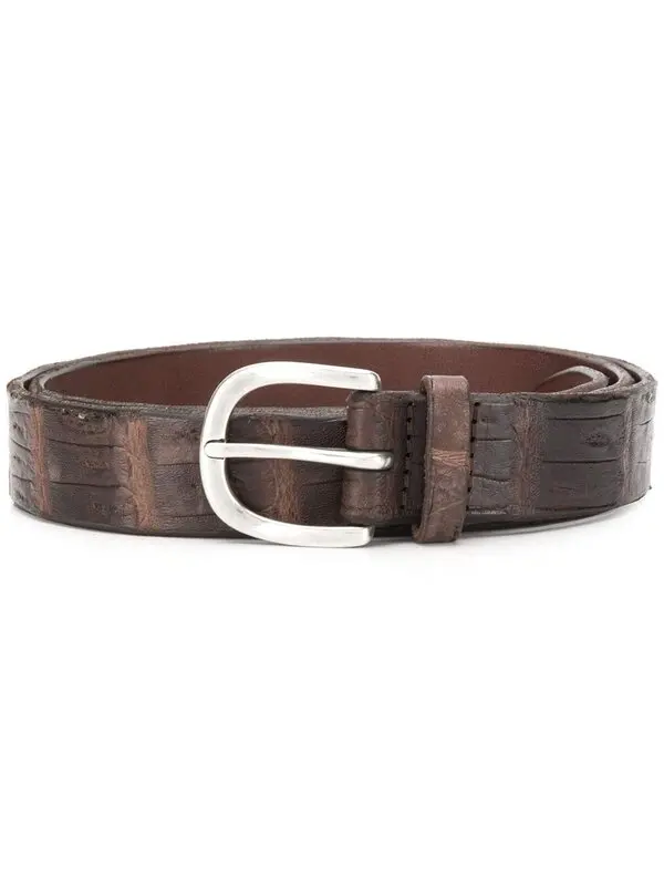 ORTIGNI Embossed Croc-effect Leather Belt - Brown
