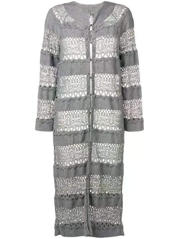 Dior 2010s Lace Knit Longline Cardigan - Grey