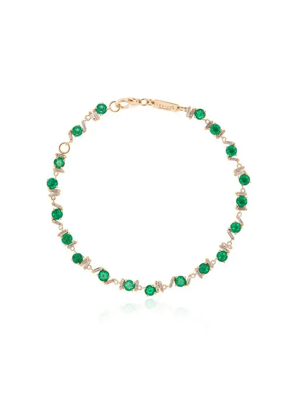 SUZANNE KALAN 18kt Yellow Emerald And Diamond Tennis Bracelet - Gold