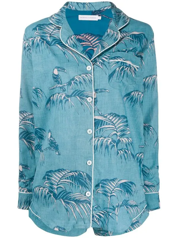 Desmond & Dempsey Leaf Print Short Pyjama Shirt