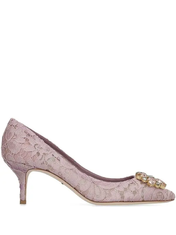 Dolce & Gabbana Bellucci Lace Pumps With Brooch - Pink