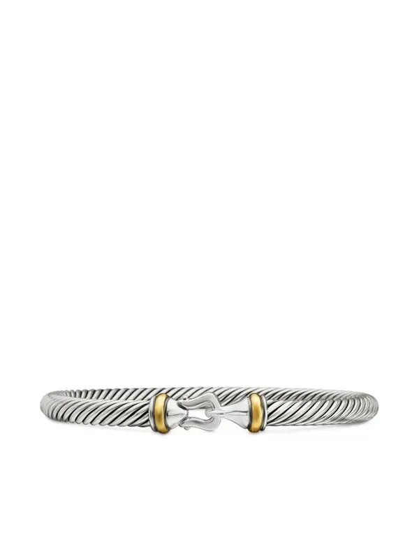 David Yurman 18kt Yellow Gold And Sterling Classic Cable Buckle Bracelet - Silver