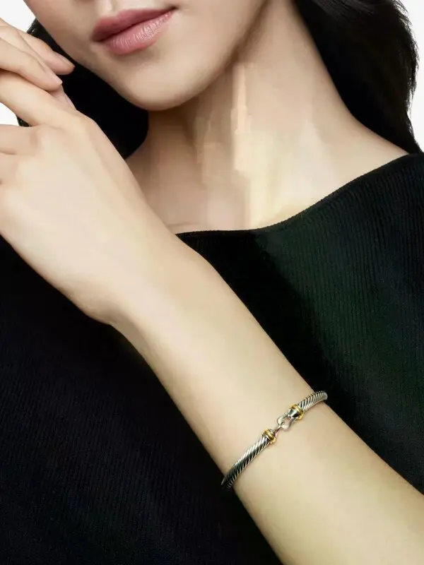 David Yurman 18kt Yellow Gold And Sterling Classic Cable Buckle Bracelet - Silver