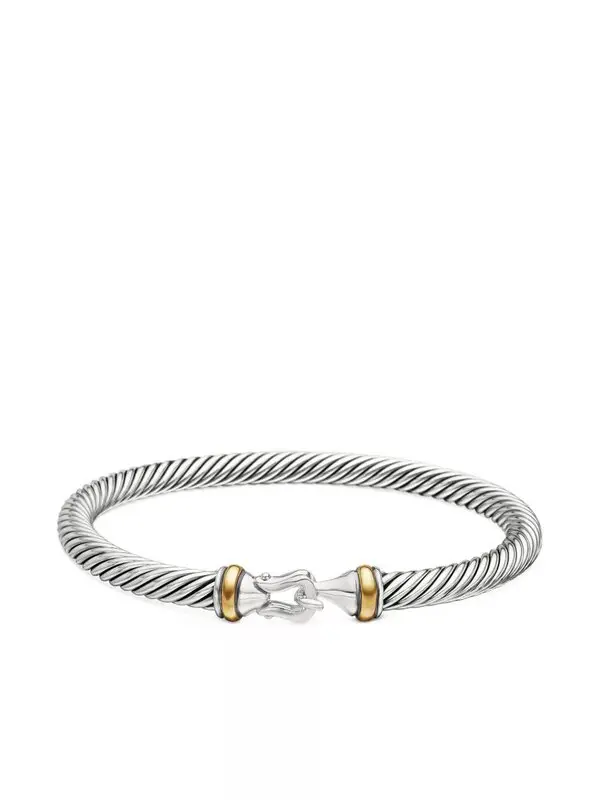 David Yurman 18kt Yellow Gold And Sterling Classic Cable Buckle Bracelet - Silver