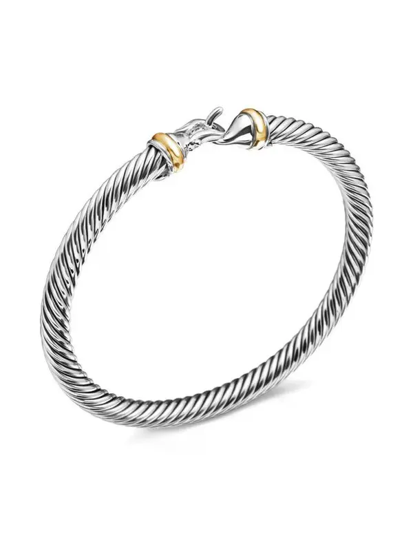 David Yurman 18kt Yellow Gold And Sterling Classic Cable Buckle Bracelet - Silver