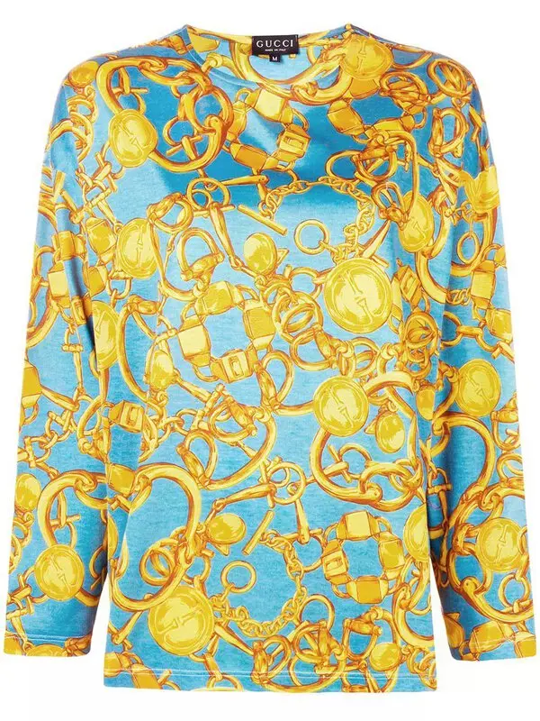 Gucci Chain Pattern Longsleeved Blouse - Blue