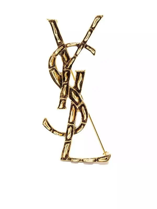 Saint Laurent Cassandre Crocodile-effect Brooch - Gold