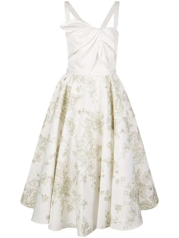 Marchesa Embroidered Flared Midi Dress