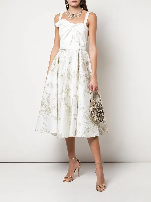 Marchesa Embroidered Flared Midi Dress