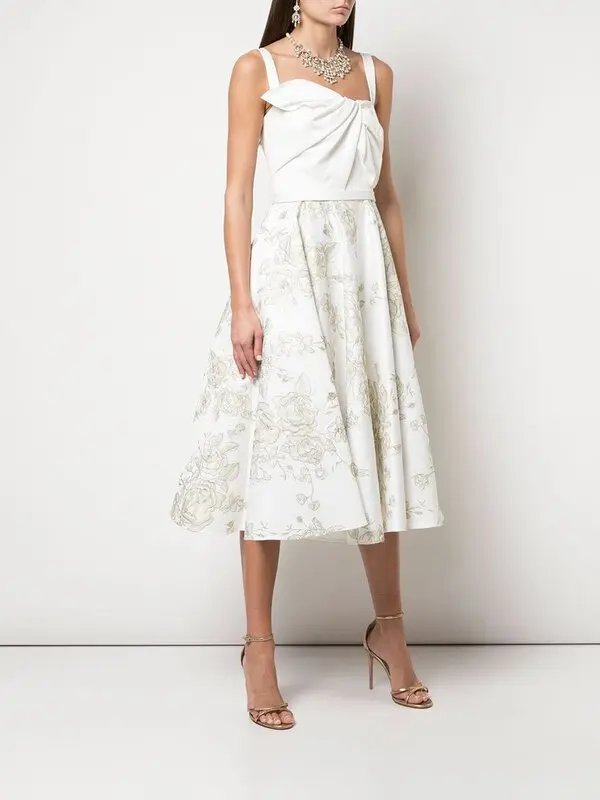 Marchesa Embroidered Flared Midi Dress