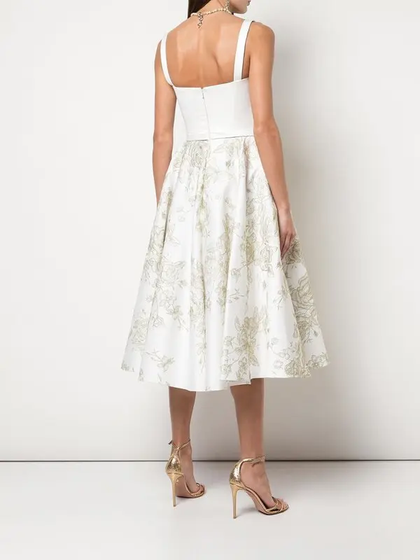 Marchesa Embroidered Flared Midi Dress