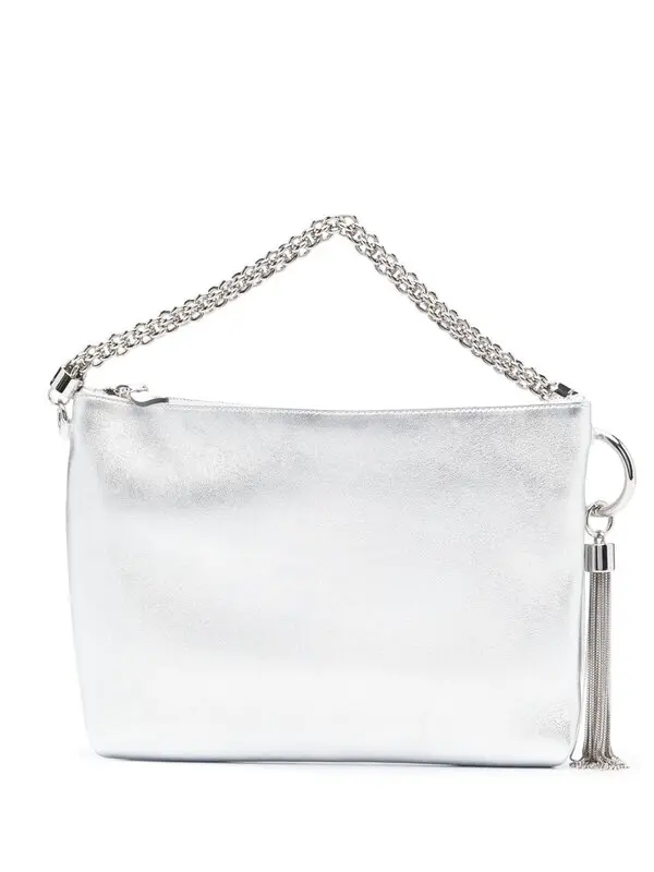 JIMMY CHOO Callie Metallic Tassel Shoulder Bag - Grey