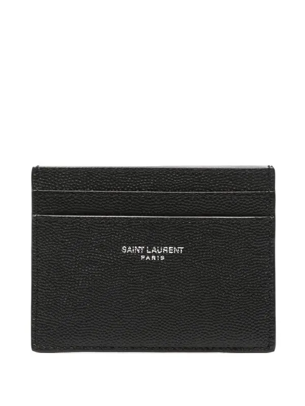 Saint Laurent Paris Credit Card Case In Grain De Poudre Leather - Black