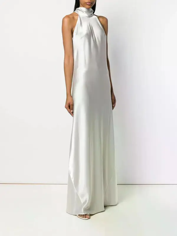 galvan silver slip dress Galvan London | Satin V-Neck Slip Dress | Platinum