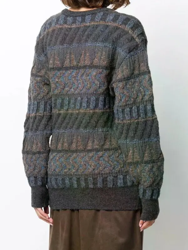 Issey Miyake 1980s Jacquard V-neck Jumper - Grey