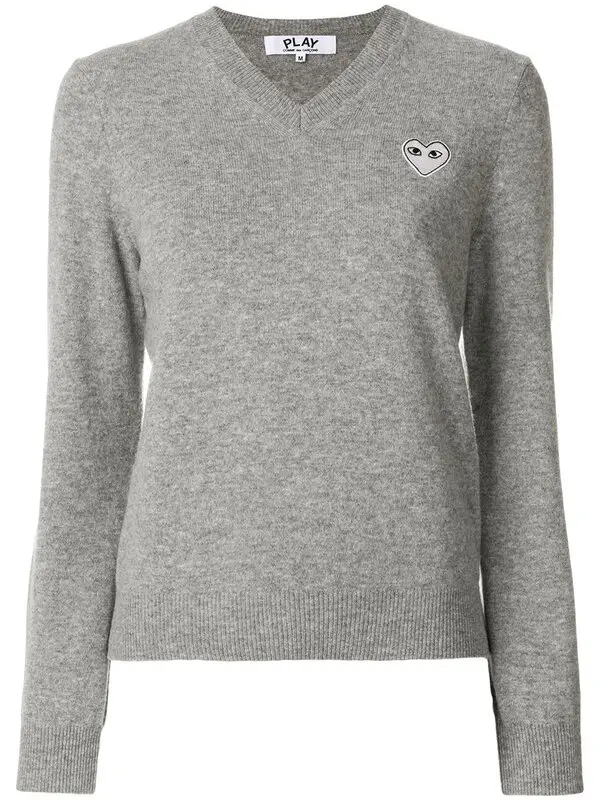 Play Comme Des Garcon V-neck Pullover - Grey
