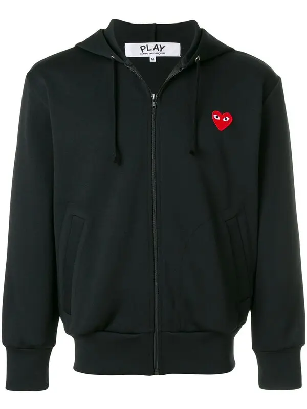 Play Comme Des Garcon Zip-up Hoodie With Heart Patch - Black
