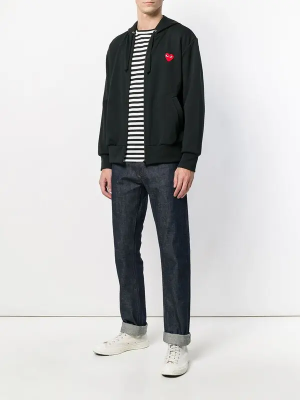 Play Comme Des Garcon Zip-up Hoodie With Heart Patch - Black