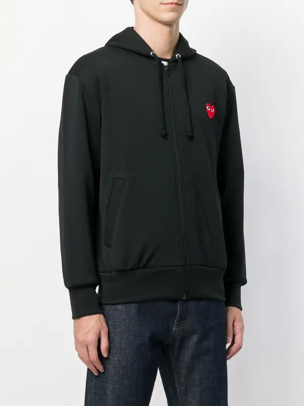 Play Comme Des Garcon Zip-up Hoodie With Heart Patch - Black