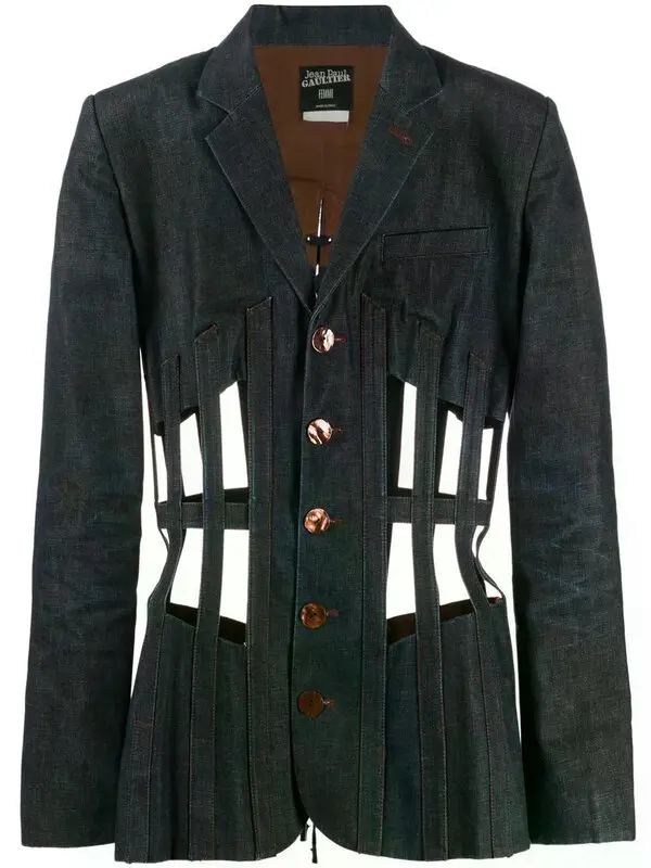 Jean Paul Gaultier Cage Design Denim Jacket - Blue