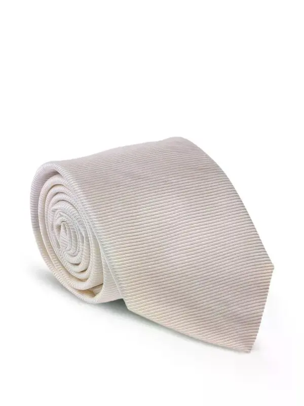 DELL'OGLIO Textured Silk Neck Tie - White