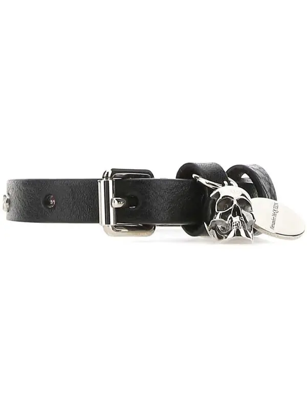 Alexander McQueen Skull-charm Leather Bracelet - Black