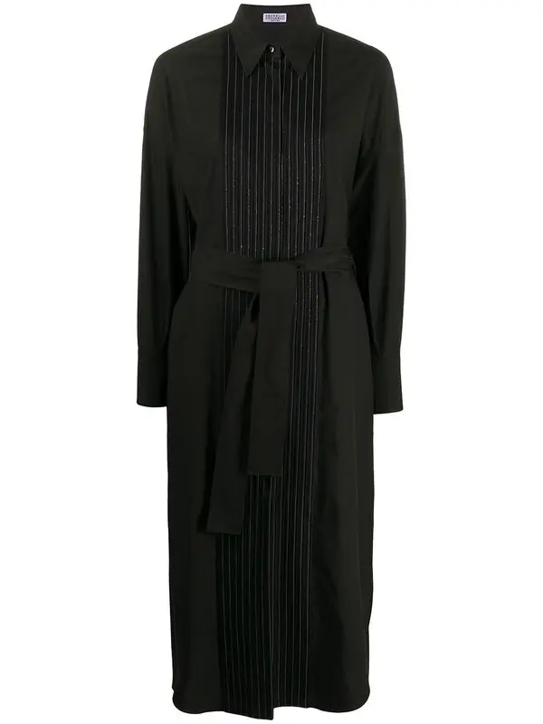 Brunello Cucinelli Pleated Bib Belted Shirt Dress