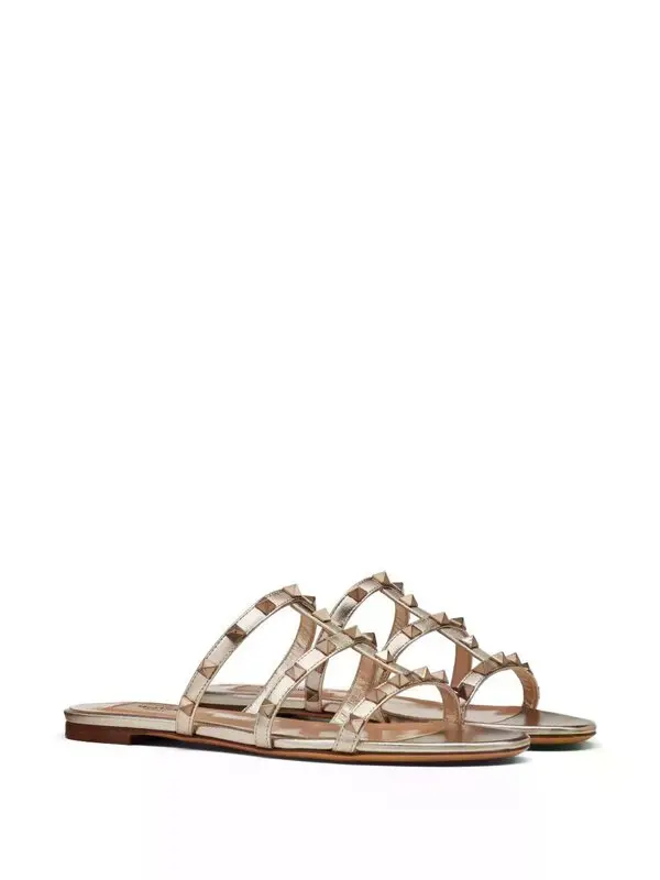 Valentino Garavani Rockstud Flat Metallic Nappa Slide Sandal - Gold