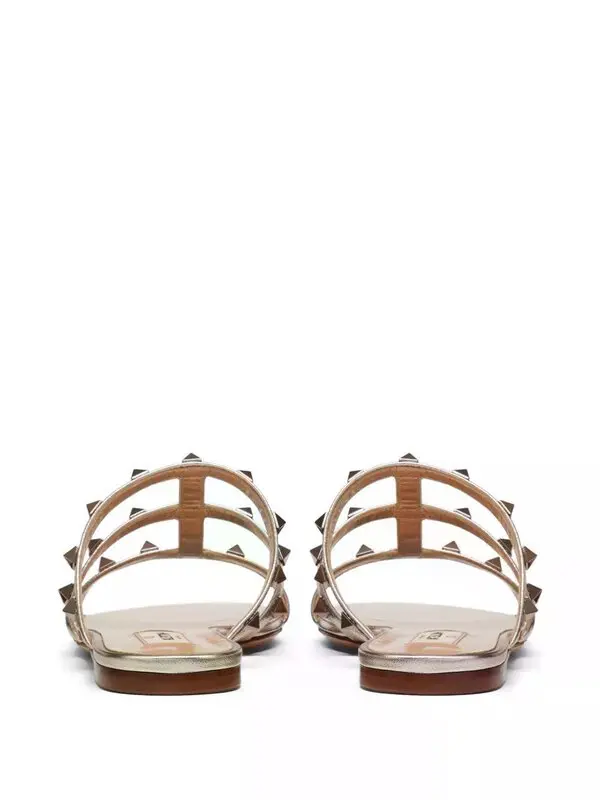 Valentino Garavani Rockstud Flat Metallic Nappa Slide Sandal - Gold