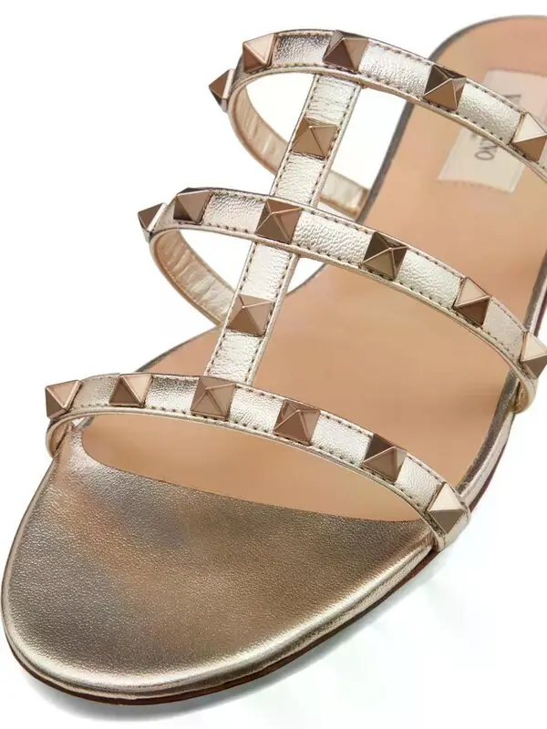 Valentino Garavani Rockstud Flat Metallic Nappa Slide Sandal - Gold