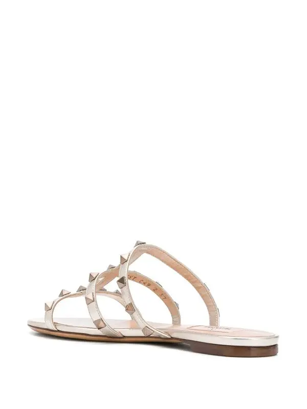 Valentino Garavani Rockstud Flat Metallic Nappa Slide Sandals - Gold