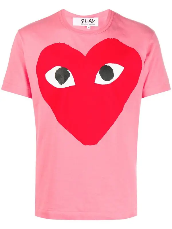 Play Comme Des Garcon Heart Print Round Neck T-shirt - Pink