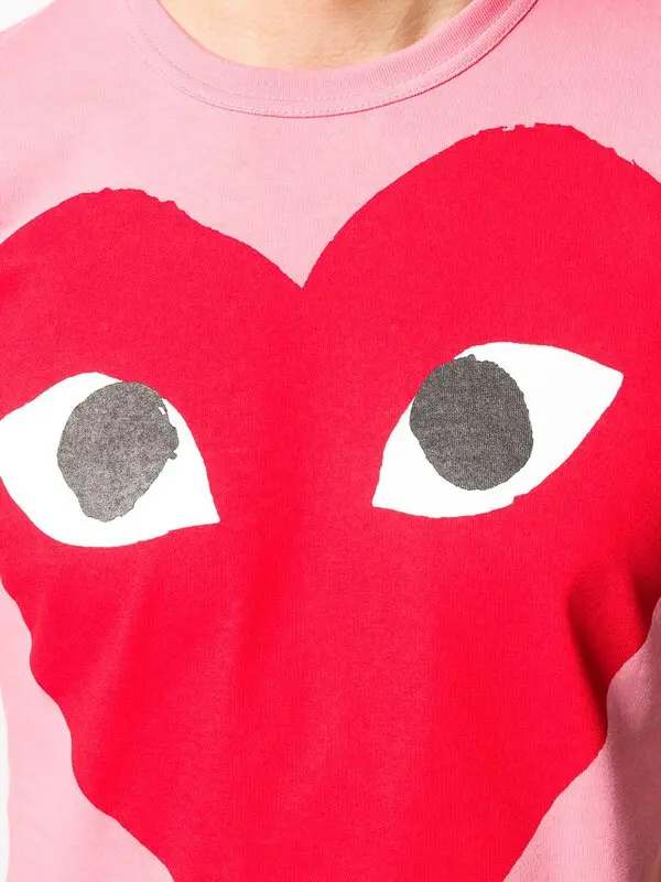 Play Comme Des Garcon Heart Print Round Neck T-shirt - Pink