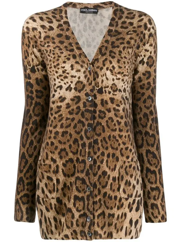 Dolce & Gabbana Leopard-print Cashmere Cardigan - Brown