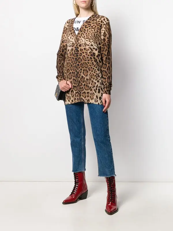 Dolce & Gabbana Leopard-print Cashmere Cardigan - Brown