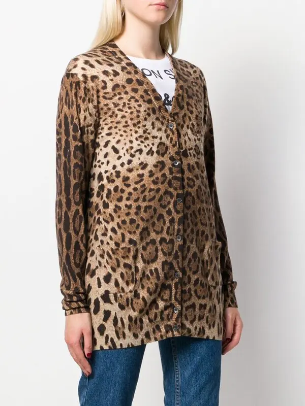 Dolce & Gabbana Leopard-print Cashmere Cardigan - Brown