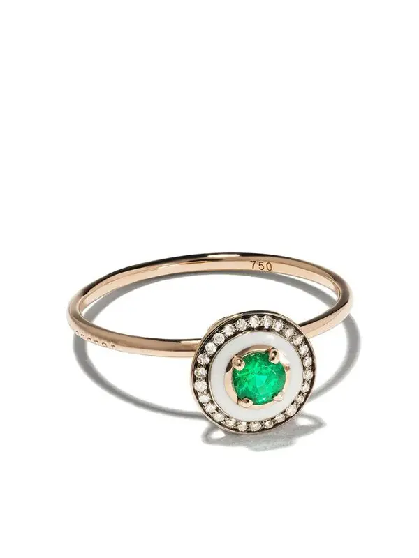 SELIM MOUZANNAR 18kt Diamond And Emerald Ring - Rose Gold