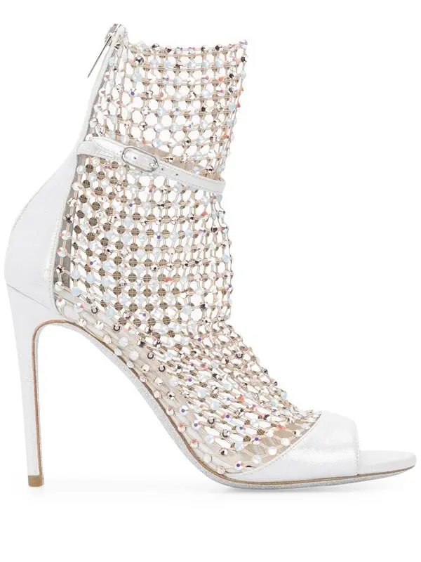 Rene Caovilla Woven Sequin 105mm Sandals - Silver