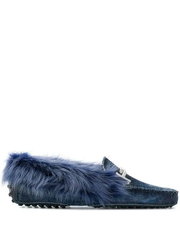 TOD'S Indigo Denim Faux Fur Gommino Loafers