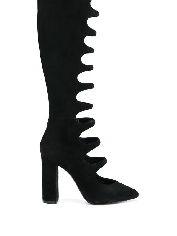 Saint Laurent Cut-out Detail Knee Length Boots - Black