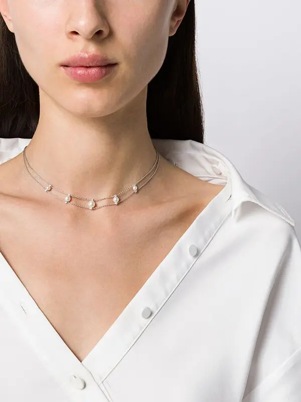 Yoko London Freshwater Pearl And Diamond Choker Necklace - Silver